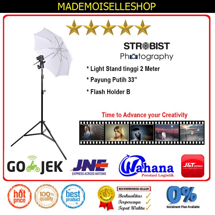 Jual Paket Mini Strobist (Light Stand+ Flash Holder + Payung 33") | Shopee Indonesia