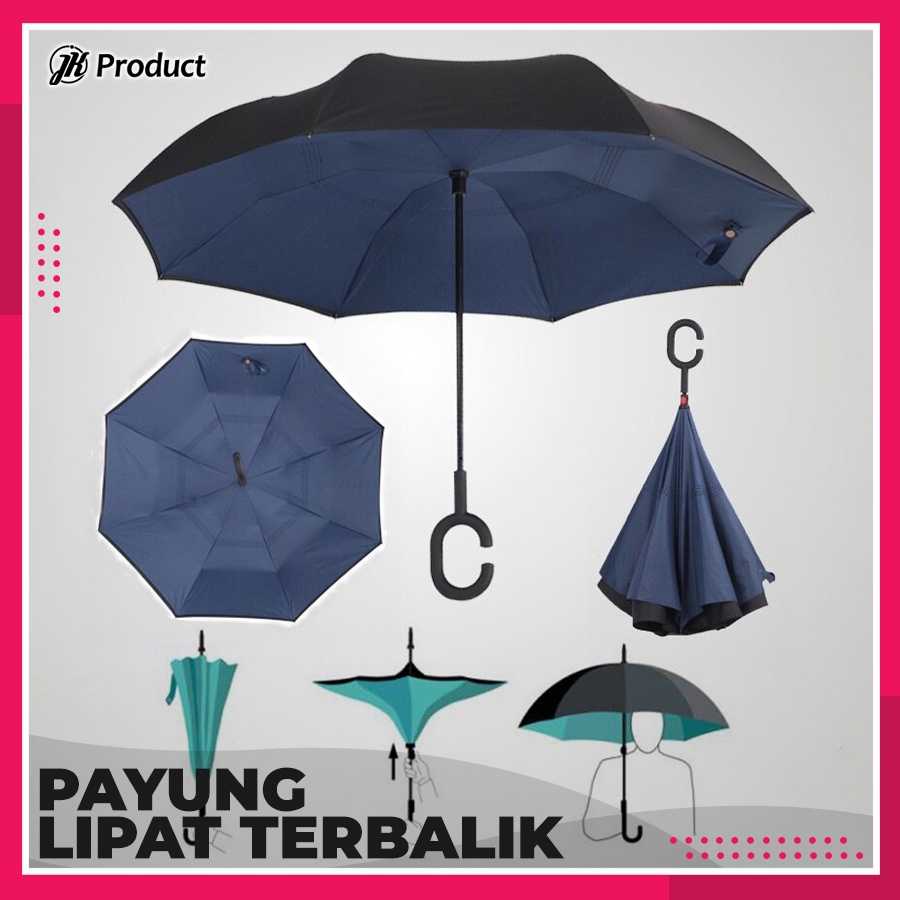 Jual Payung Lipat Terbalik Reverse Umbrella Polos Besar 2 Lapis Gagang ...