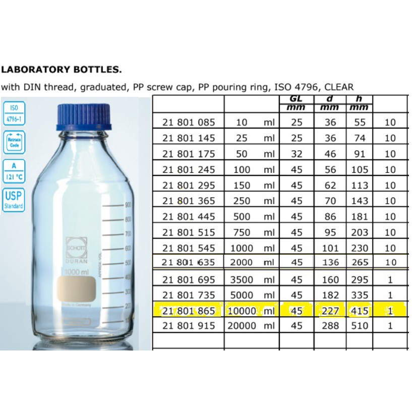 Jual botol sampel,Schott Duran bottles Laboratory glass 10000ml ...