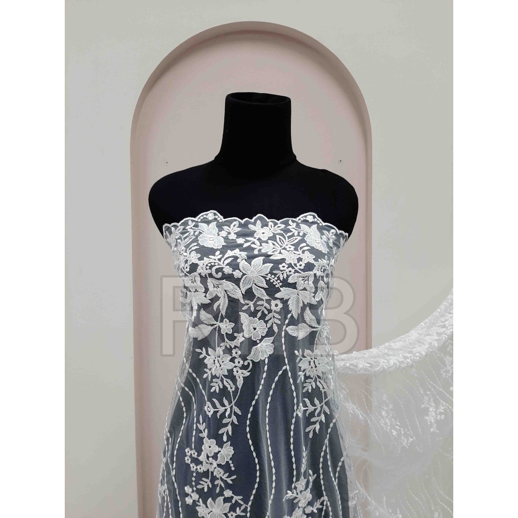 Jual Bahan Kain Tille / Tulle Motif Bunga Rambat Bridal Exclusive ...