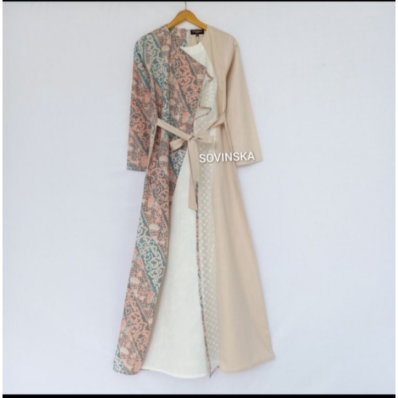 Jual Gamis Batik WTP 22 Cream Batik Kombinasi dress batik lengan ...