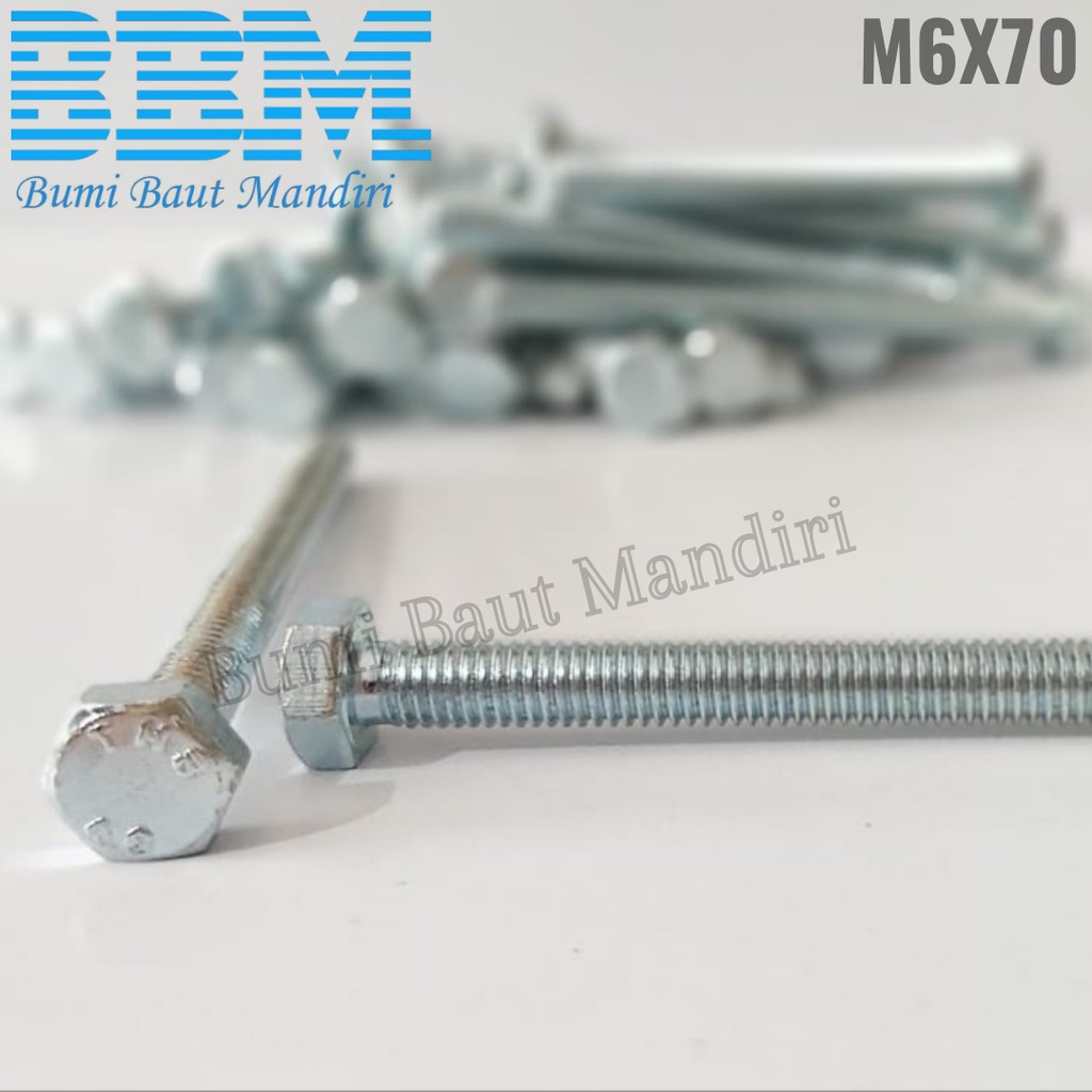 Jual BAUT MUR BESI 6x70 PUTIH // BAUT DAN MUR 6X70 // BMP 6x70 PER PACK ISI 5PCS | Shopee Indonesia