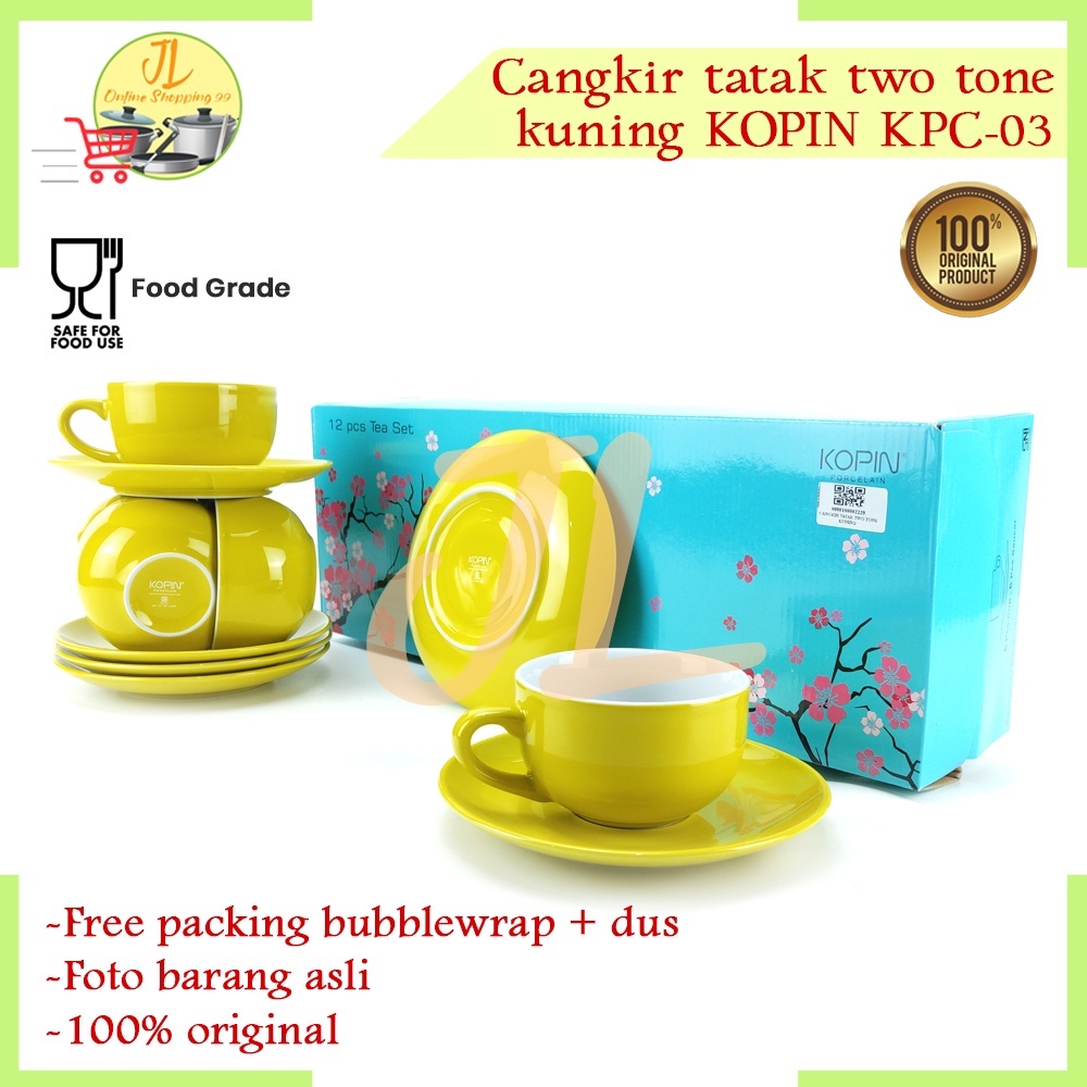 Jual cangkir tatak warna kuning 6 pasang / tea set / coffee set ...