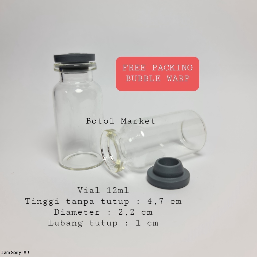 Jual Botol vial kaca 12ml kaca tutup karet ruber stopper botol kaca ...