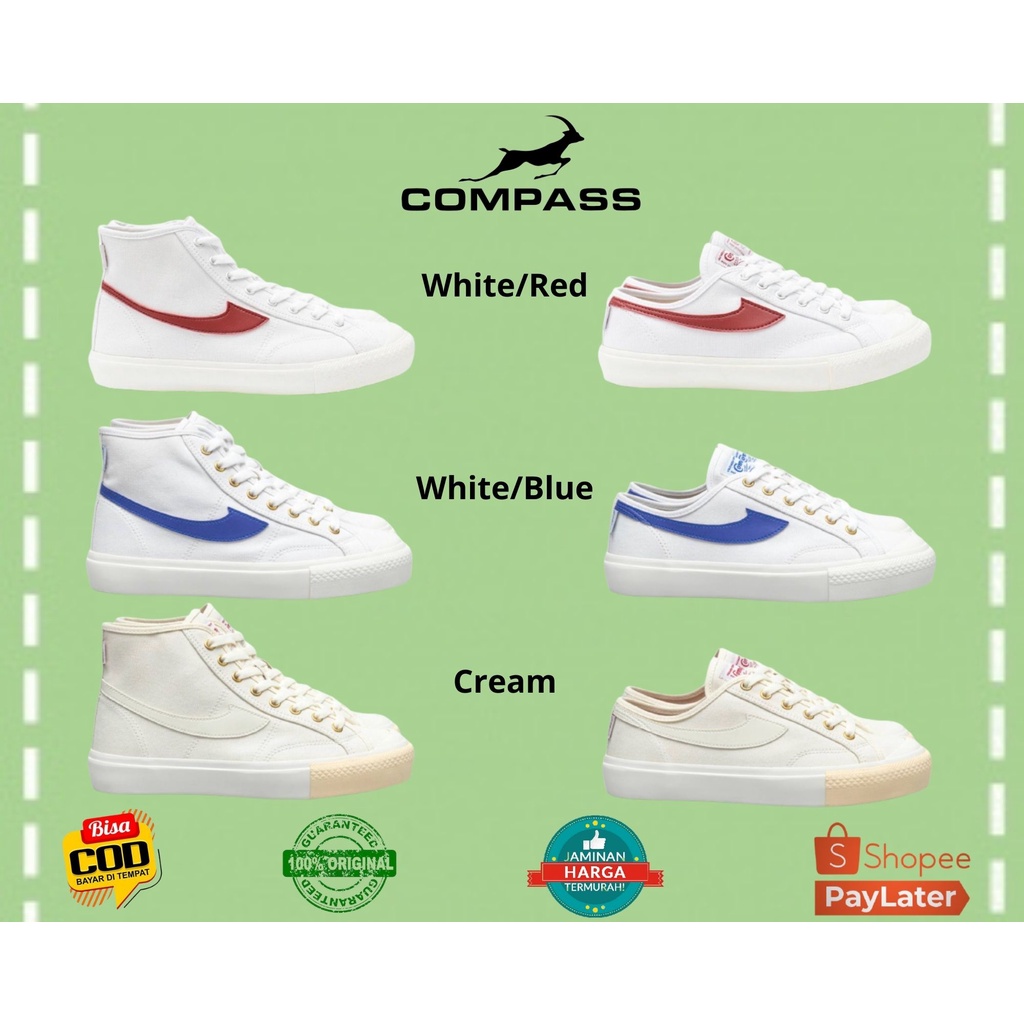 Jual [ORIGINAL] Sepatu Compass Hi/Low // Compass Gazelle High Cream ...