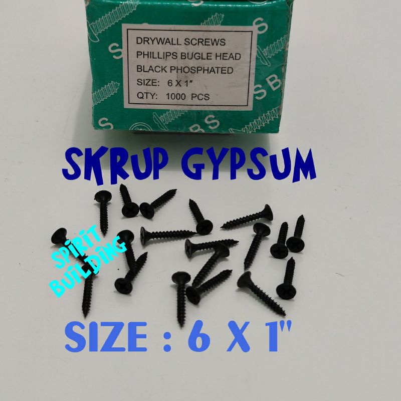 Jual SKRUP SEKRUP GYPSUM 6 X 1" SBS DRYWALL SCREWS WARNA HITAM | Shopee ...