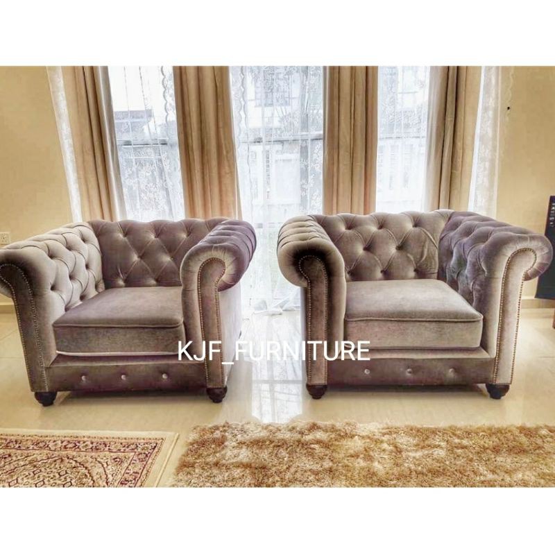 Jual sofa Chesterfield single bahan bludru premium | Shopee Indonesia