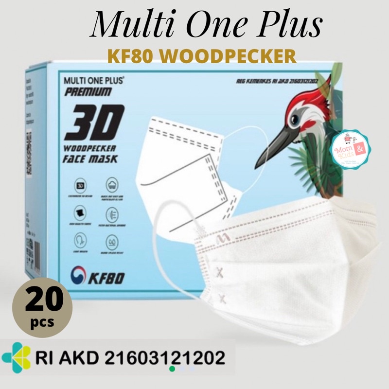 Jual Masker Multi One Plus KF80 Woodpecker 3ply ( 20 pcs) | Shopee Indonesia