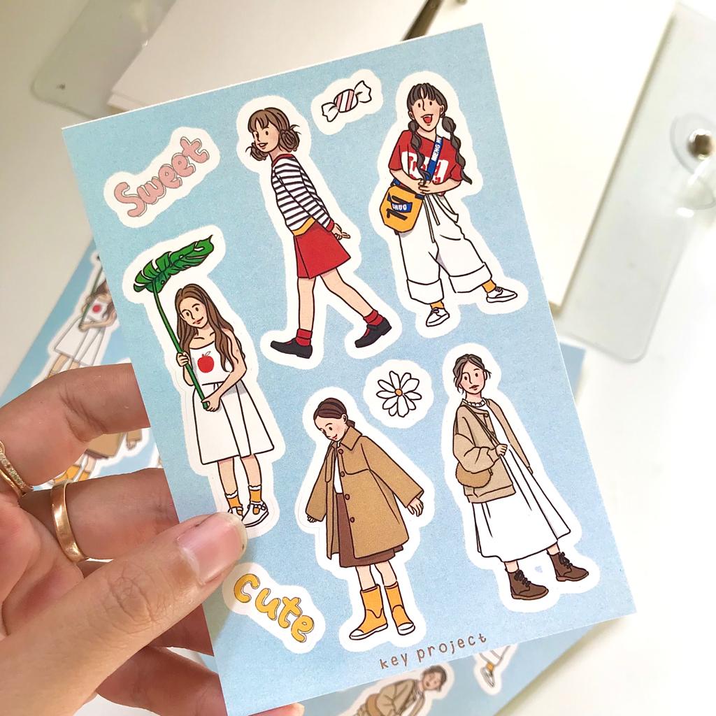 Jual Sticker ootd/ stiker gadis lucu/ dekorasi jurnal/ planner sticker ...
