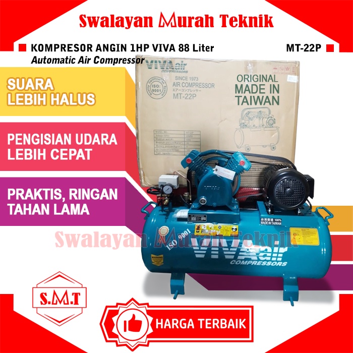 Jual Kompresor Angin Viva Air Compressor MT-22P Automatic 1HP 88Liter | Shopee Indonesia