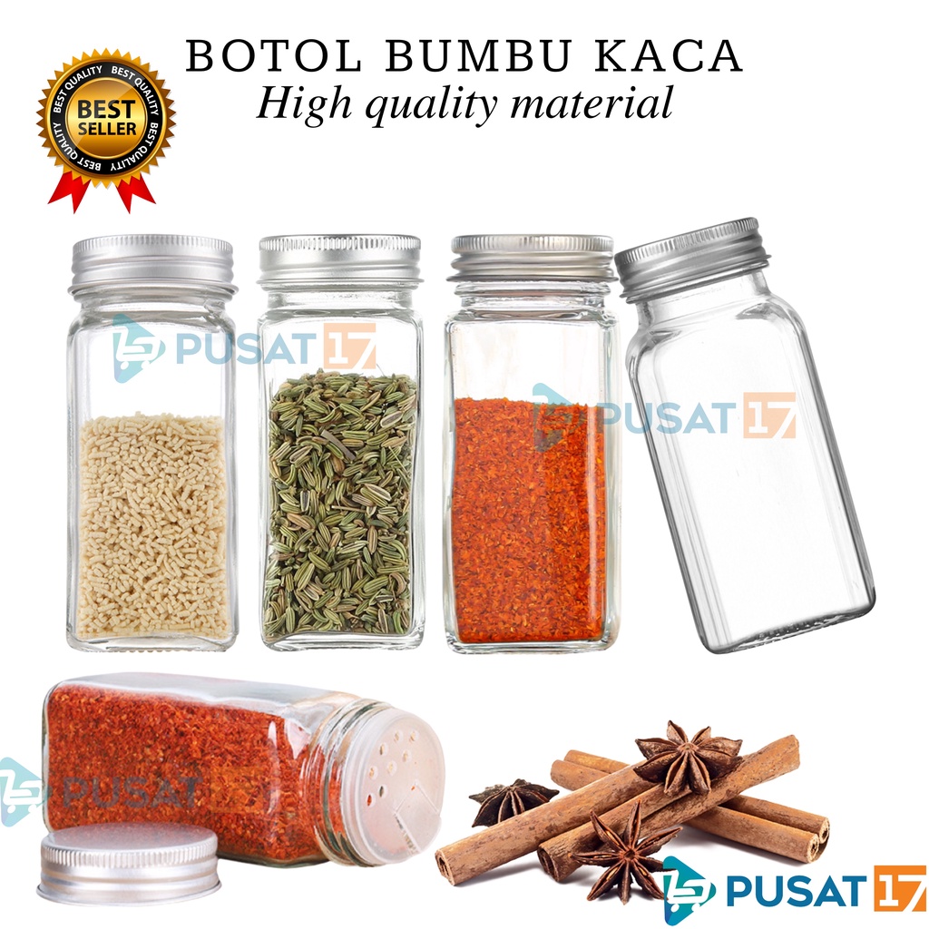 Jual PUSAT17 BOTOL BUMBU KACA TABUR / TEMPAT BUMBU GARAM MERICA LADA ...