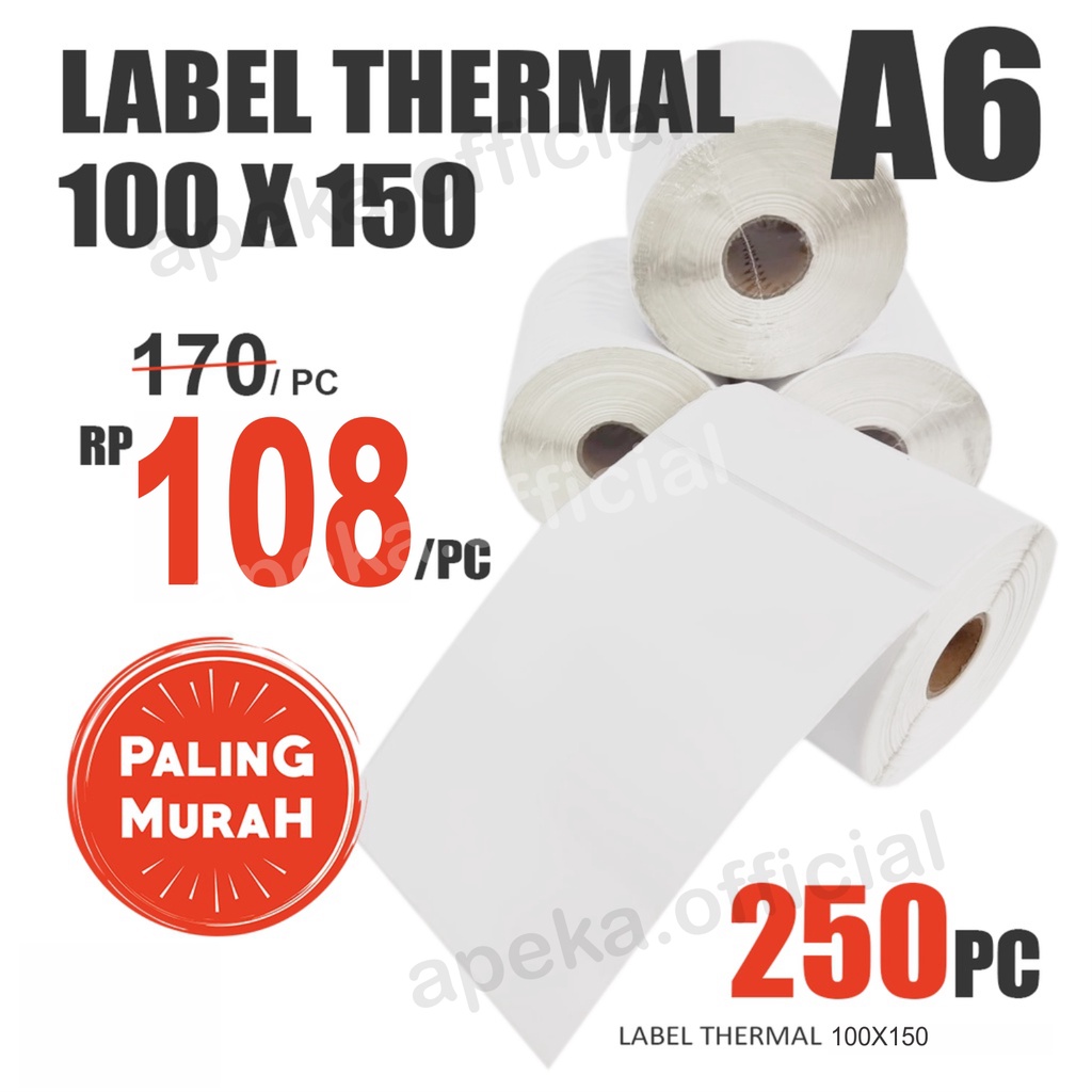Jual Kertas Thermal Sticker Label Barcode Roll ukuran A6 100x150 mm isi 250pcs 100x150mm isi 250 ...