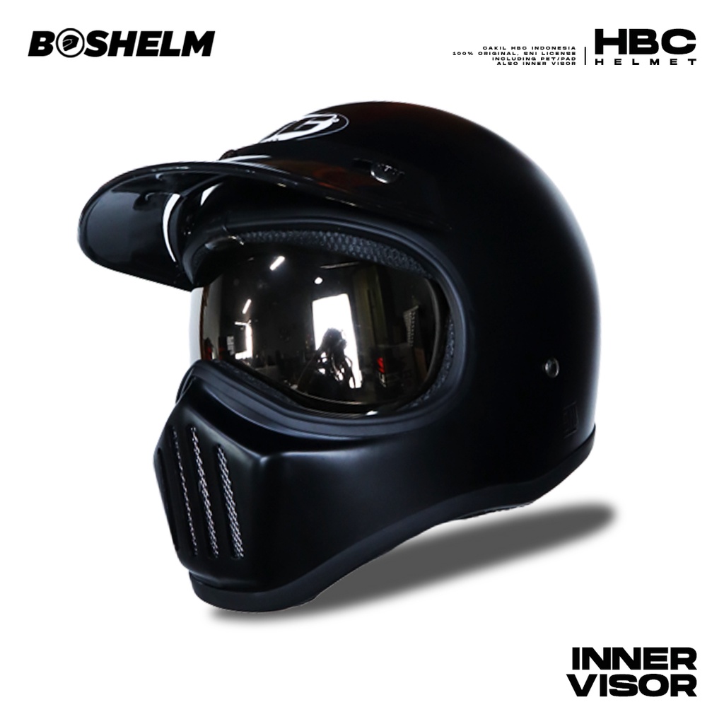 Jual BOSHELM Helm Cakil HBC Inner Visor HITAM DOFF Helm Retro Full Face ...