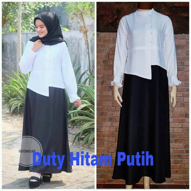 Jual Duty hitam putih / gamis kantor /gamis hitam putih / gamis pns ...