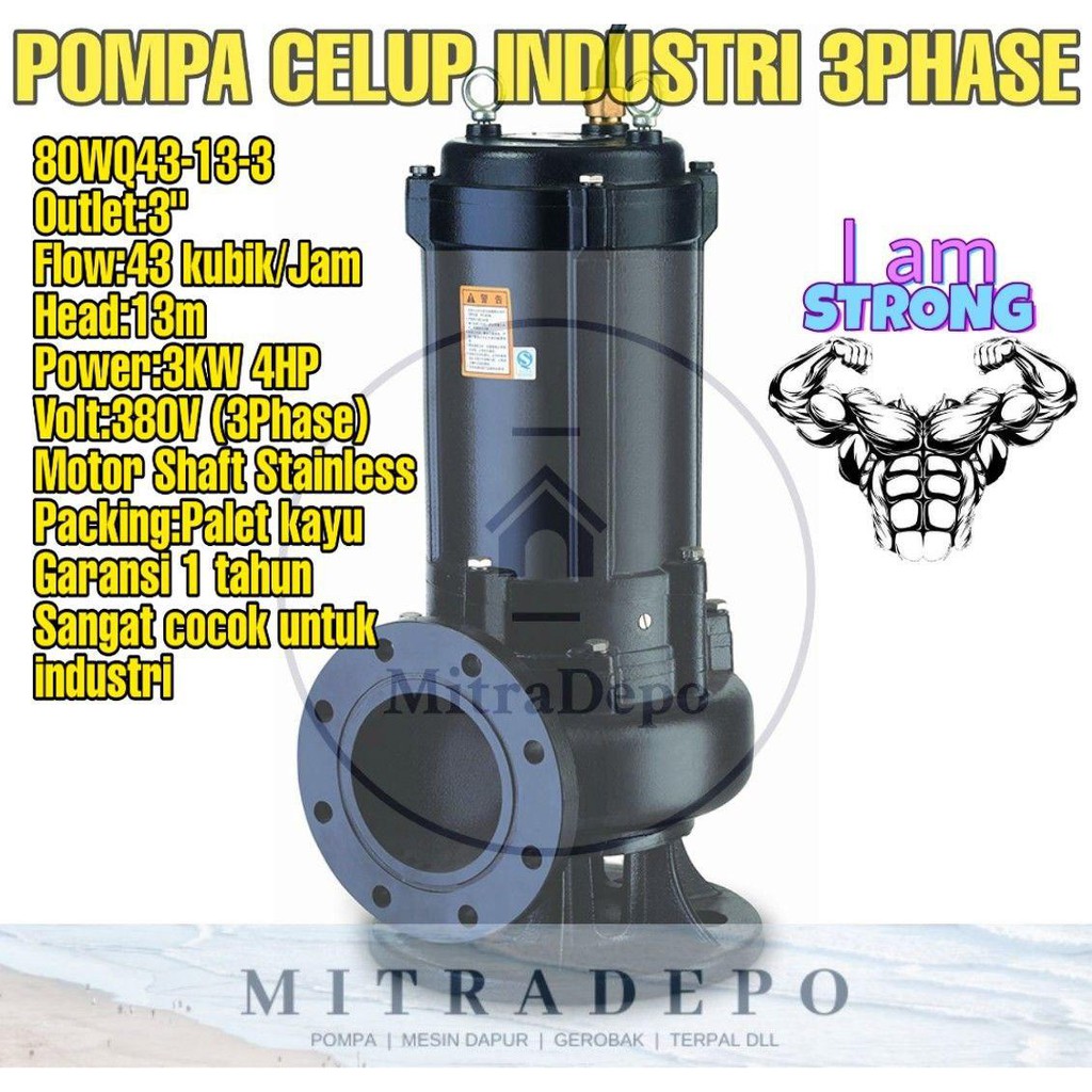 Jual 80WQ43-13-3C 3phase 3KW 4HP 3" Pompa Limbah kotor industri seawage ...