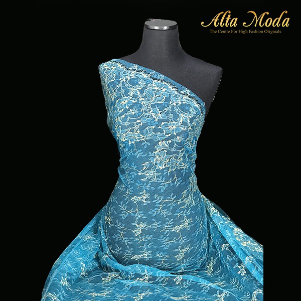 Jual Brokat Perancis Chantilly Urat - Biru Tosca Emas (Alta Moda ...