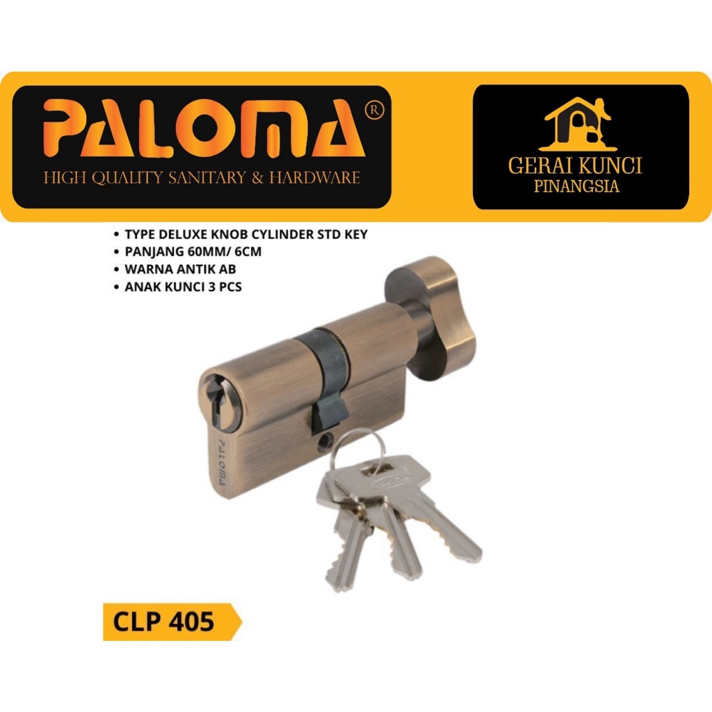Jual Knob Cylinder PALOMA CLP 405 DELUXE KC-SK 60MM - Standard Key ...