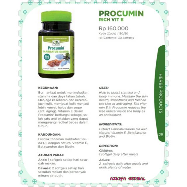 Jual Ekstrak Herbal Alam HNI HPAI Procumin Habbatus Sauda Rich Vit E ...
