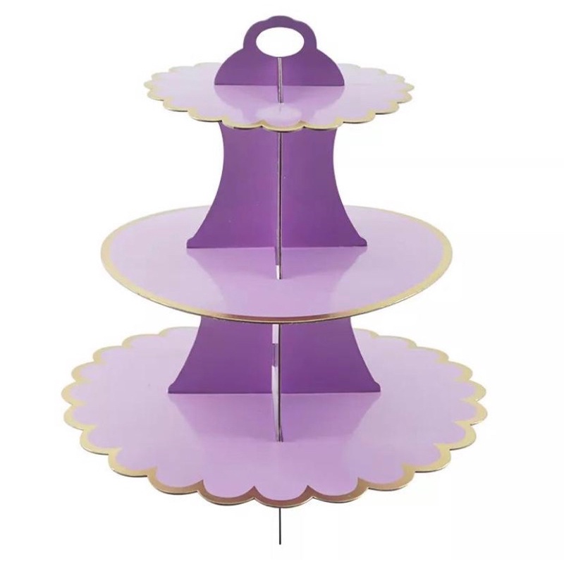 Jual cake stand biru kuning hitam pink hijau ungu biru polos list gold / 3 tier cupcake standing ...