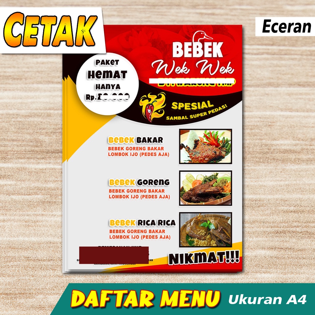 Jual Cetak Daftar Menu Ukuran A5 | Shopee Indonesia