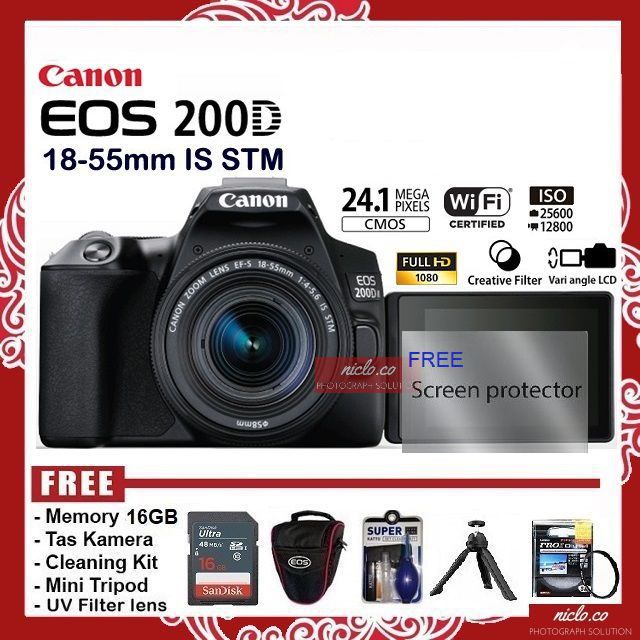 Jual [NEW] KAMERA EOS CANON 200D + LENSA KIT 18-55mm IS STM WIFI - GARANSI 1 TAHUN CAMERA DSLR ...