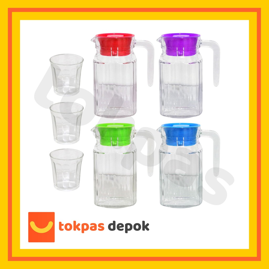 Jual Pitcher Set 600 mL 4 Pcs / 1 Teko Kaca + 3 Gelas Kimglass PCLS 620 ...