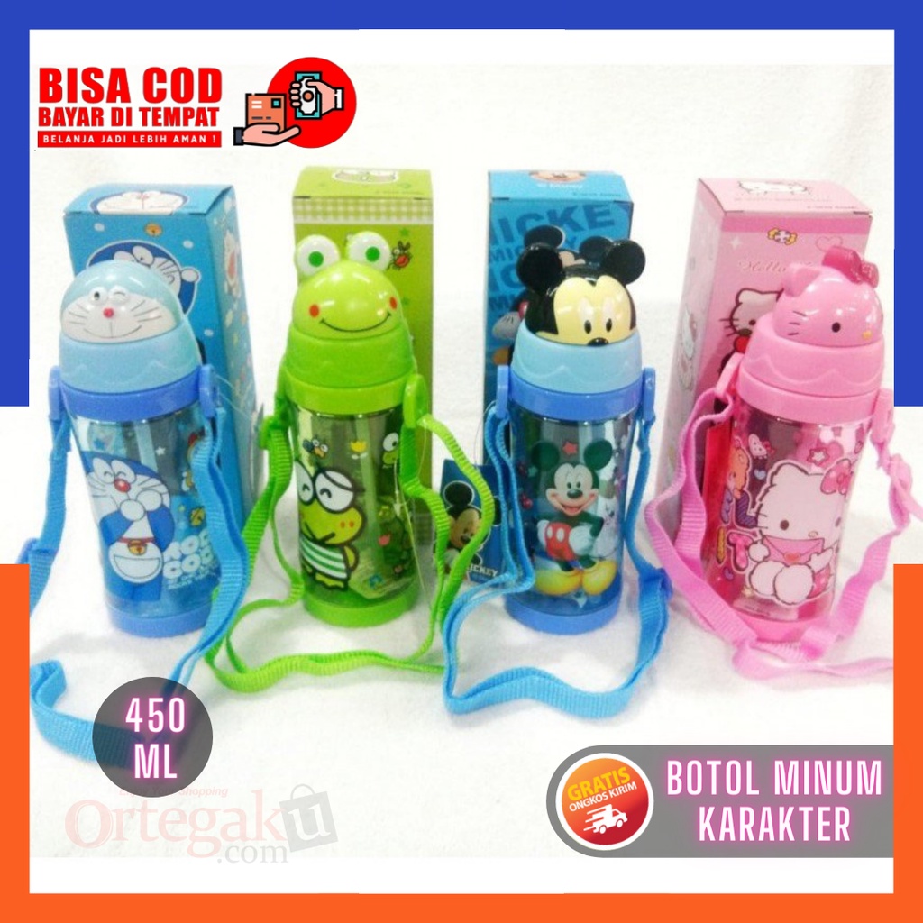 Jual Botol Minum Anak Kepala Karakter Hello Kitty, Mickey Mouse 450 ml ...