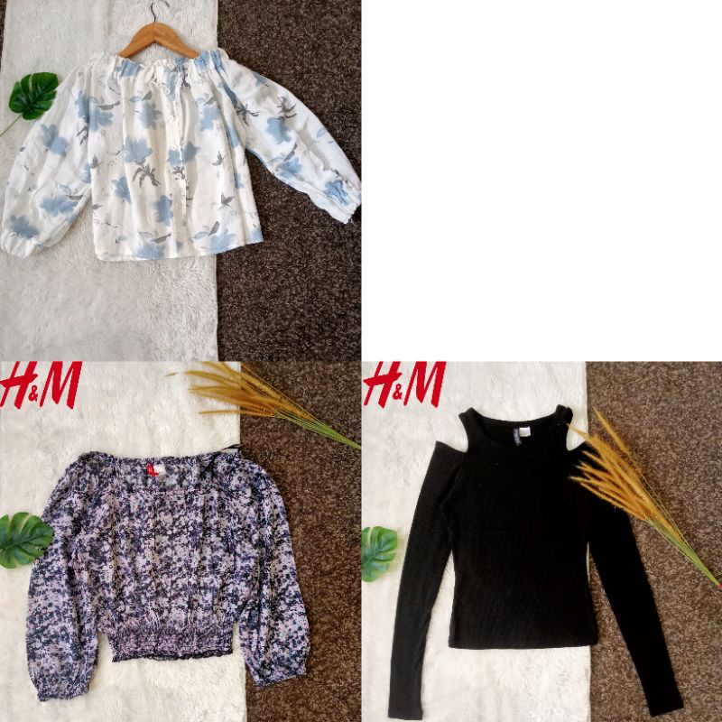 Jual H&M Top Crop Sabrina Premium Thrift | Shopee Indonesia