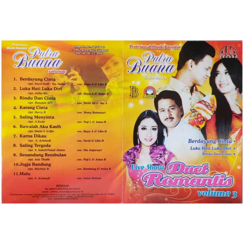 Jual KASET VCD DVD ORIGINAL MUSIK LAGU DANGDUT PUTRA BUANA DUET ROMANTIS VOL 3 | Shopee Indonesia
