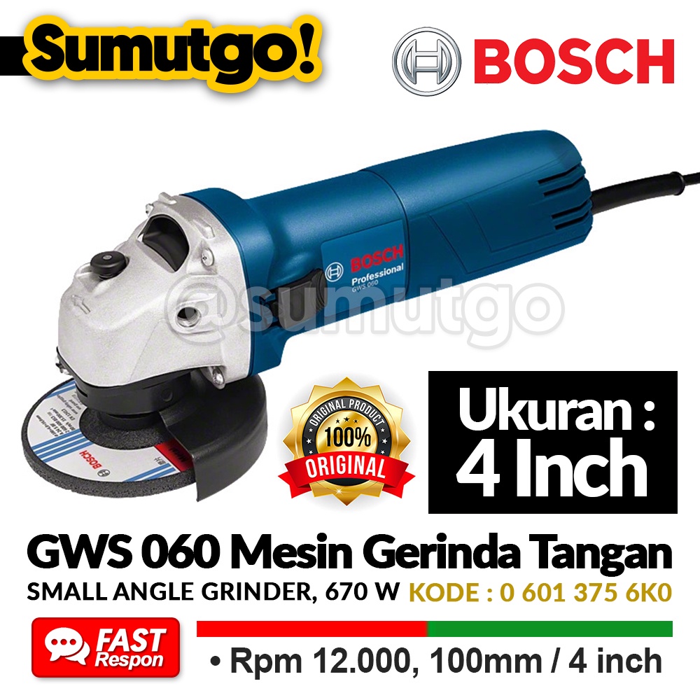 Jual Mesin Gerinda Bosch GWS 060 4 Inch / Gerenda Tangan 4" GWS060 ...
