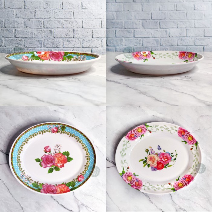 Jual Piring Oval Melamin 8 inch - Piring Motif Bunga - Piring Saji ...