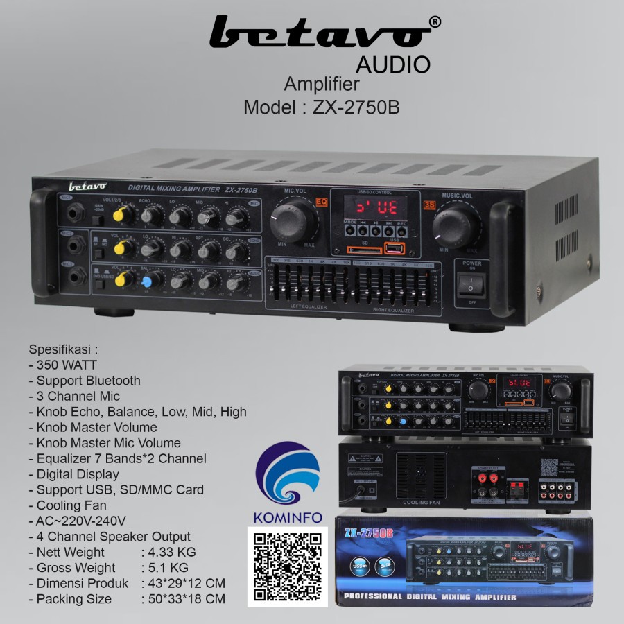 Jual AMPLI BETAVO ZX 2750B / ZX-2750B PROFESSIONAL AMPLIFIER BLUETOOTH ...