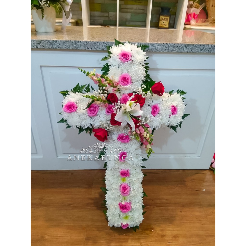 Jual Cross Standing Flower Karangan Salib Bunga Besi Ucapan Duka ...