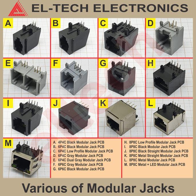 Jual 8P8C RJ45 LAN Modular Jack PCB Black Hitam Straight Lurus Konektor ...