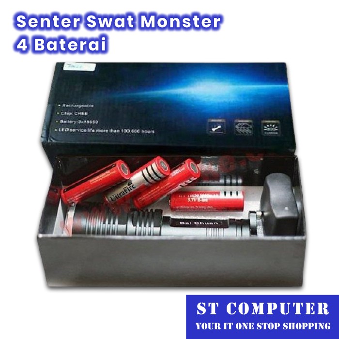 Jual Senter Swat Monster 4 Baterai Fokus Super Terang | Shopee Indonesia