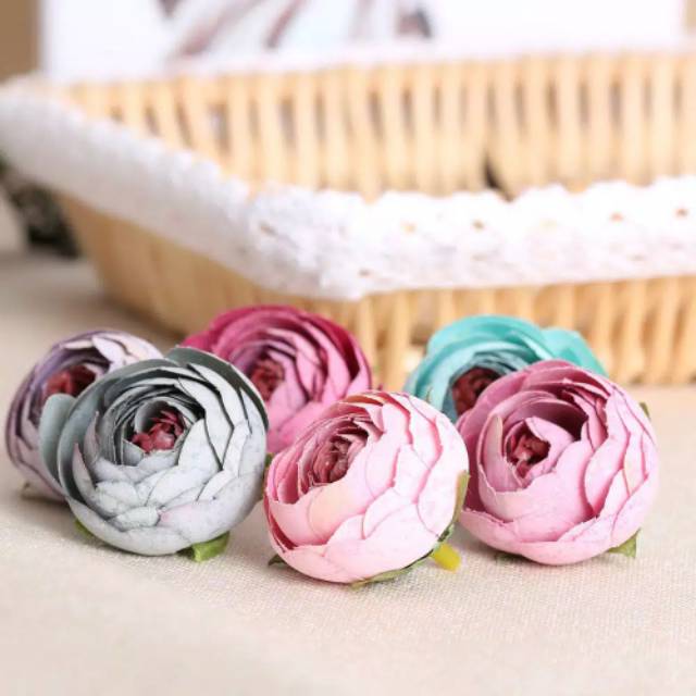 Jual (Perbiji)New Kuntum Bunga peony vintage putik merah 3,5 cm tanpa ...