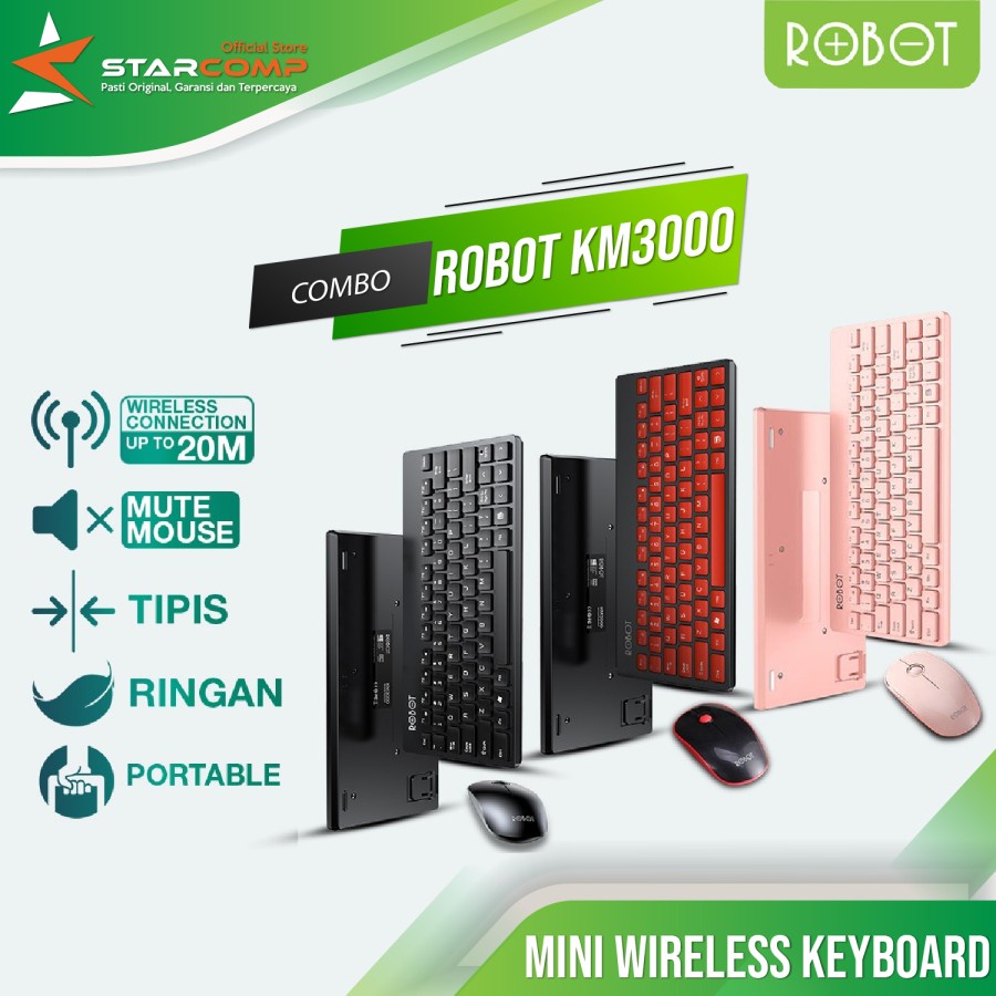 Jual ROBOT KM3000 Portable Mini Wireless Keyboard and Mouse Combo KM ...