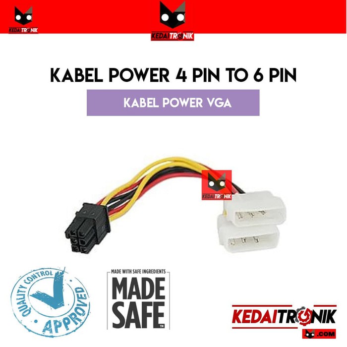 Jual Kabel Power VGA Dual Molex 4 Pin to 6 Pin Converter Cabang PCI ...