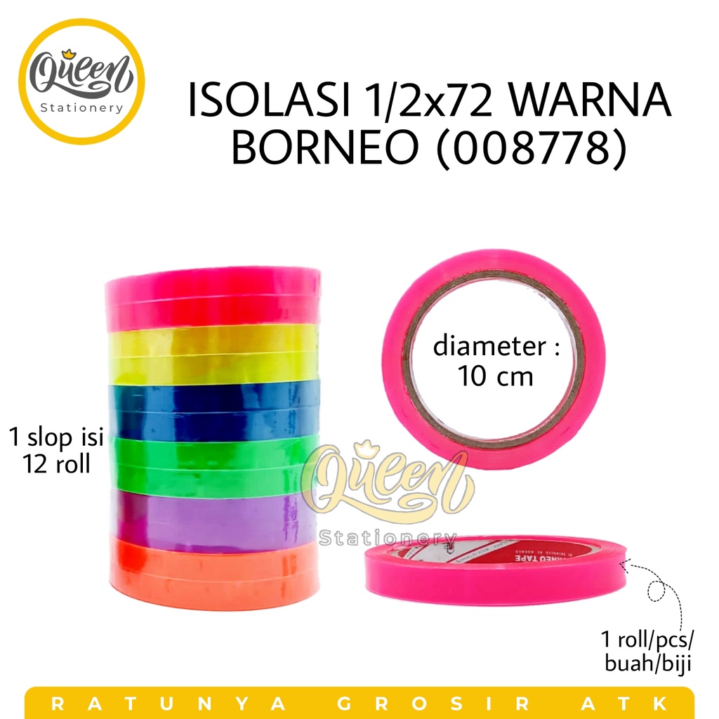 Jual 1 PCS ISOLASI 1/2X72 WARNA BORNEO / SOLASI KECIL / ISOLASI PELANGI ...