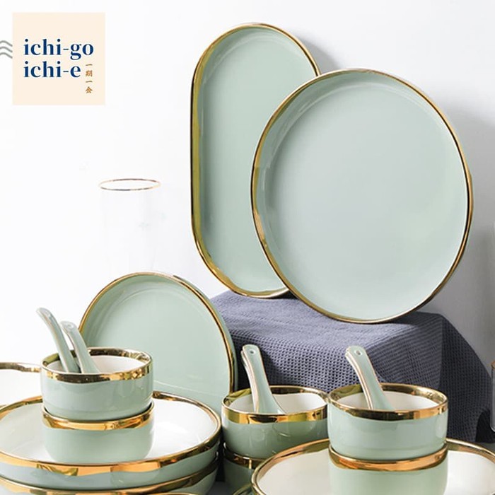 Jual Satu Set Piring Keramik Emas Desain Cantik - Morandi Set Hand ...