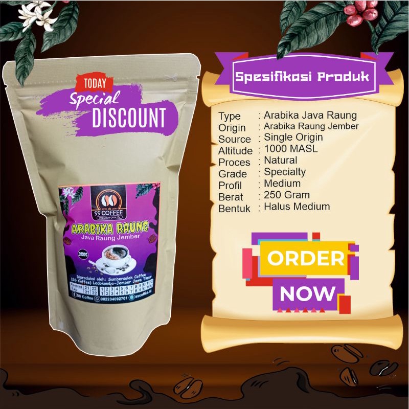 Jual Kopi Arabika Java Raung Jember | 250 Gram | SS COFFEE | Shopee Indonesia