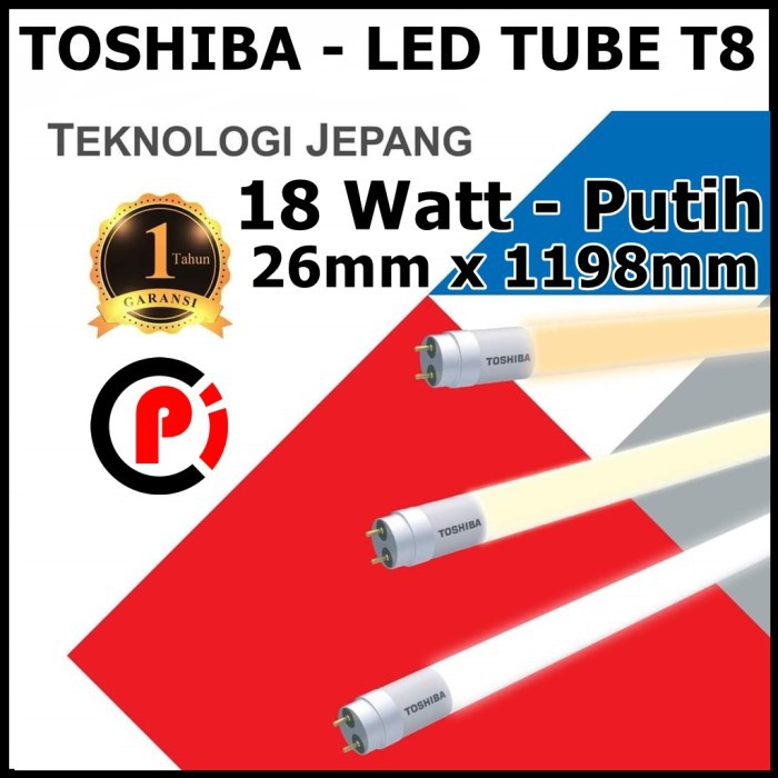 Jual Toshiba LED Tube T8 18 Watt 18W W Cahaya Warna Putih 26mm x 1198mm ...