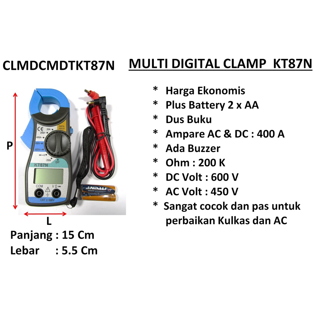 Jual Tang ampare clamp ampare meter digital KT 87N digital clamp meter ...
