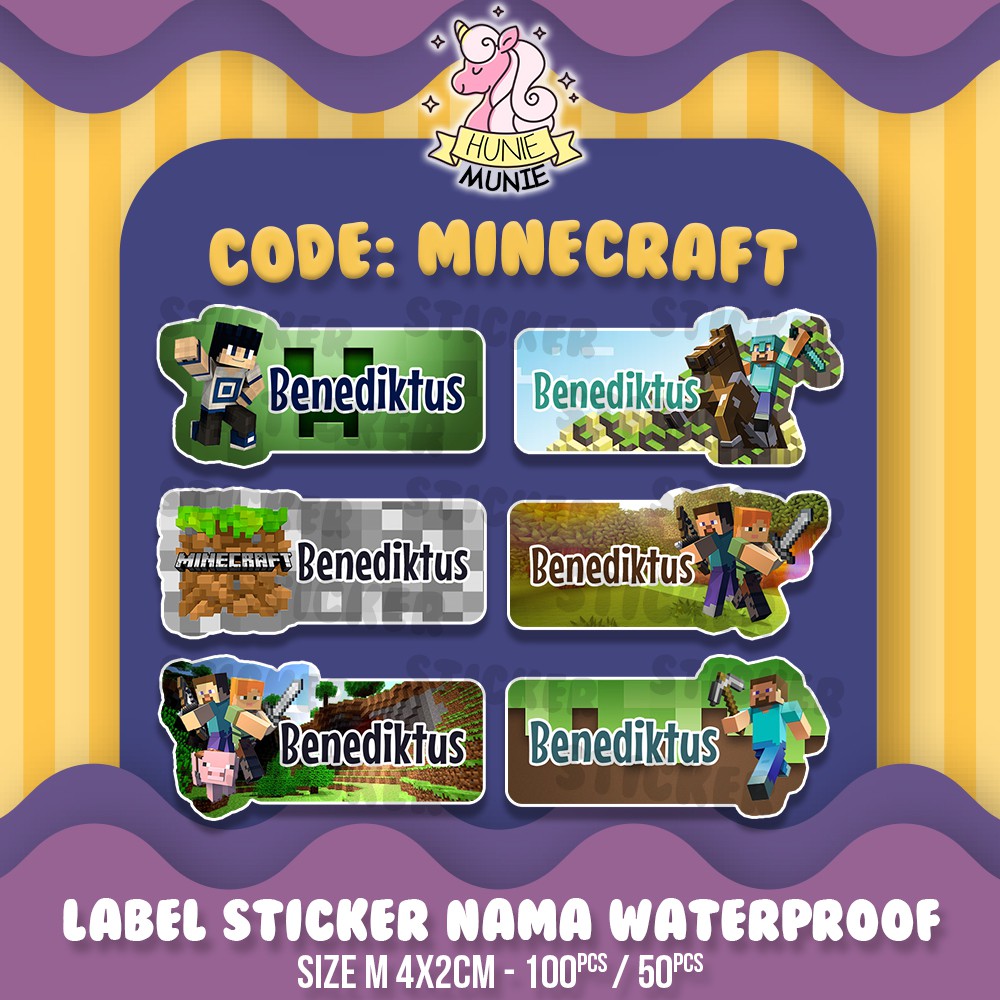 Jual Sticker Label Nama Custom - Minecraft (100pcs) Stiker Name Hunie ...