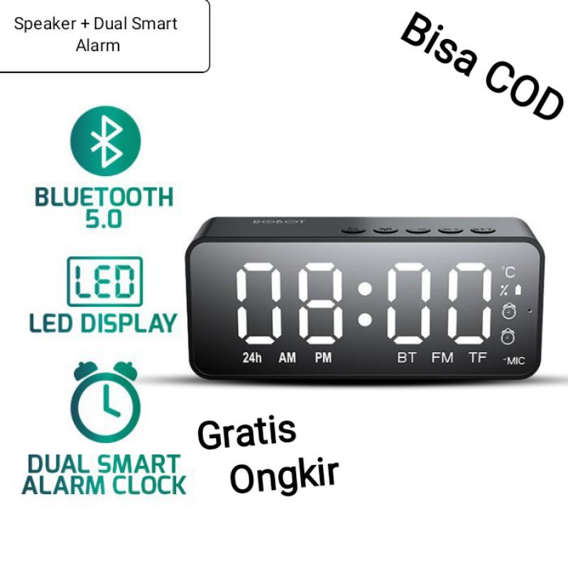 Jual Speaker Bluetooth Stereo LED Display Dual Alarm clock with Fm ...