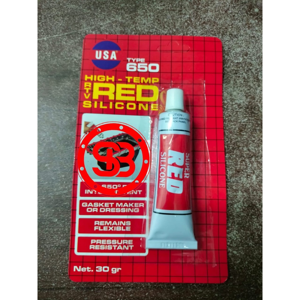 Jual LEM HIGH TEMP SILICONE USA 650 30gr SEALANT Gasket MERAH | Shopee ...