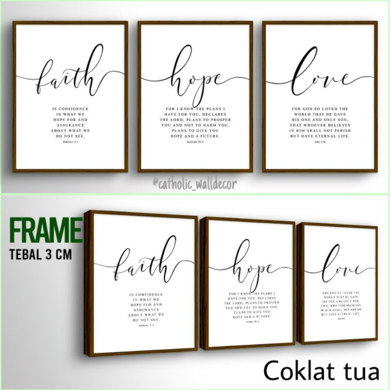 Jual Hiasan dinding Kristen Katolik Faith Hope Love poster rohani ayat ...
