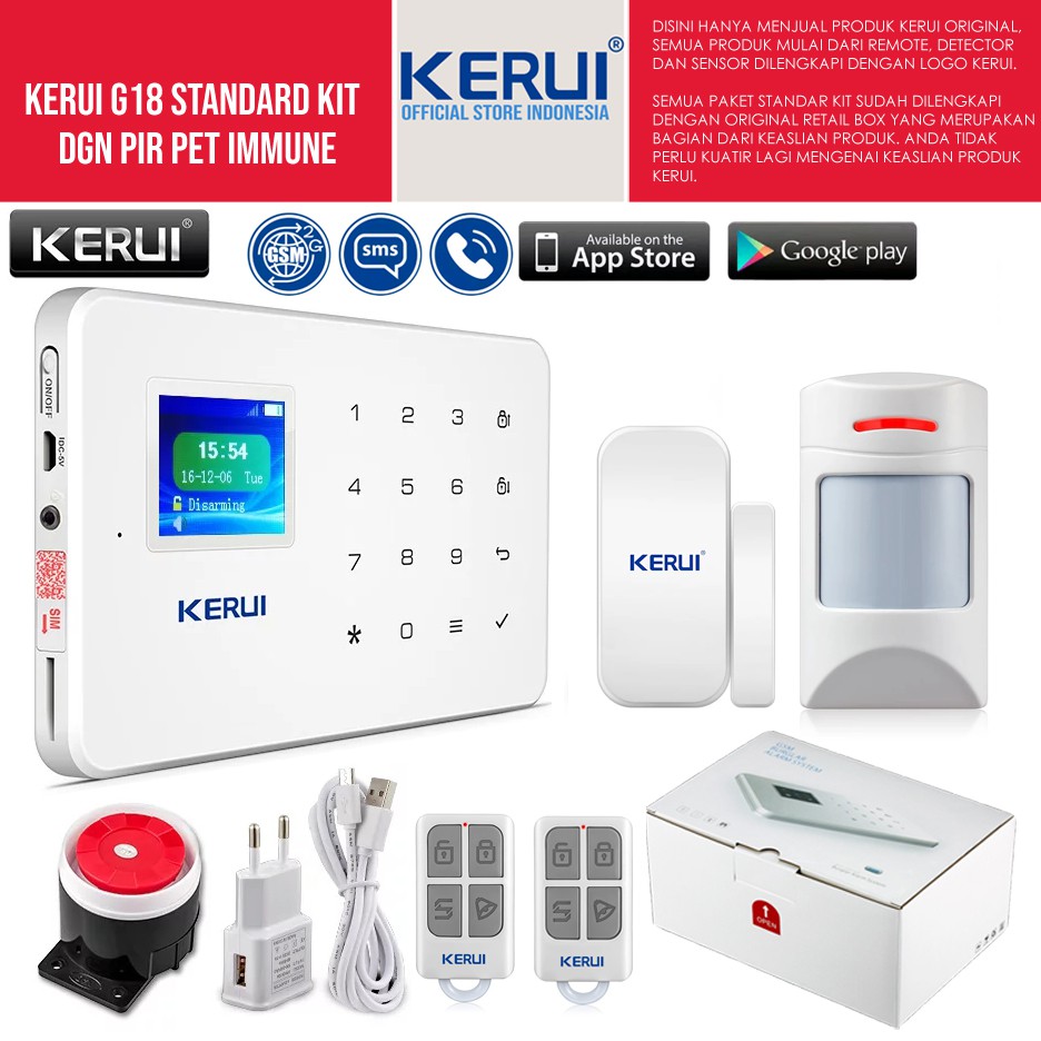Jual Kerui Alarm Rumah G18 Wireless GSM dengan Sensor Gerak PIR Pet ...