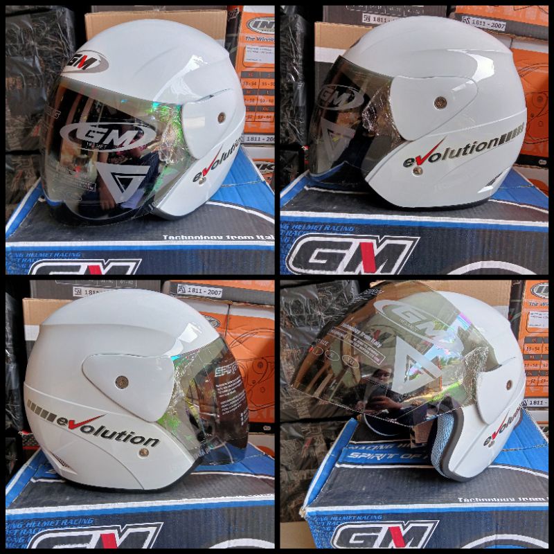 Jual HELM GM EVOLUTION SOLID WHITE GLOSSY KACA PELANGI HELM ORIGINAL ...