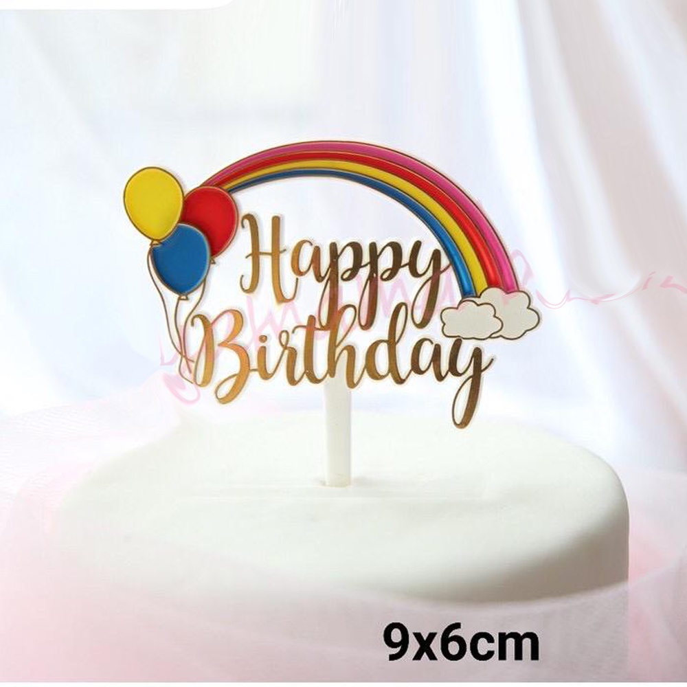 Jual Topper Kue Ulang Tahun Hiasan Kue Happy Birthday Rainbow Balon ...